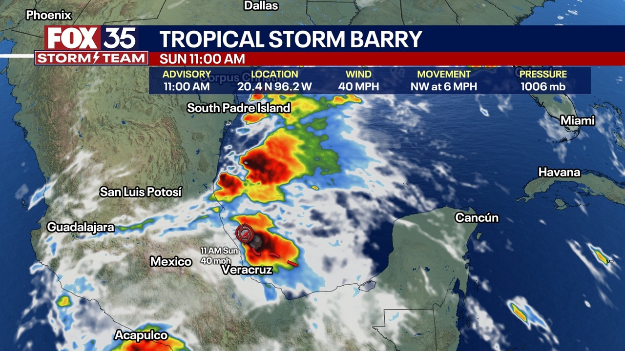 Tropical Depression Barry makes landfall over Mexico | FOX 35 Orlando