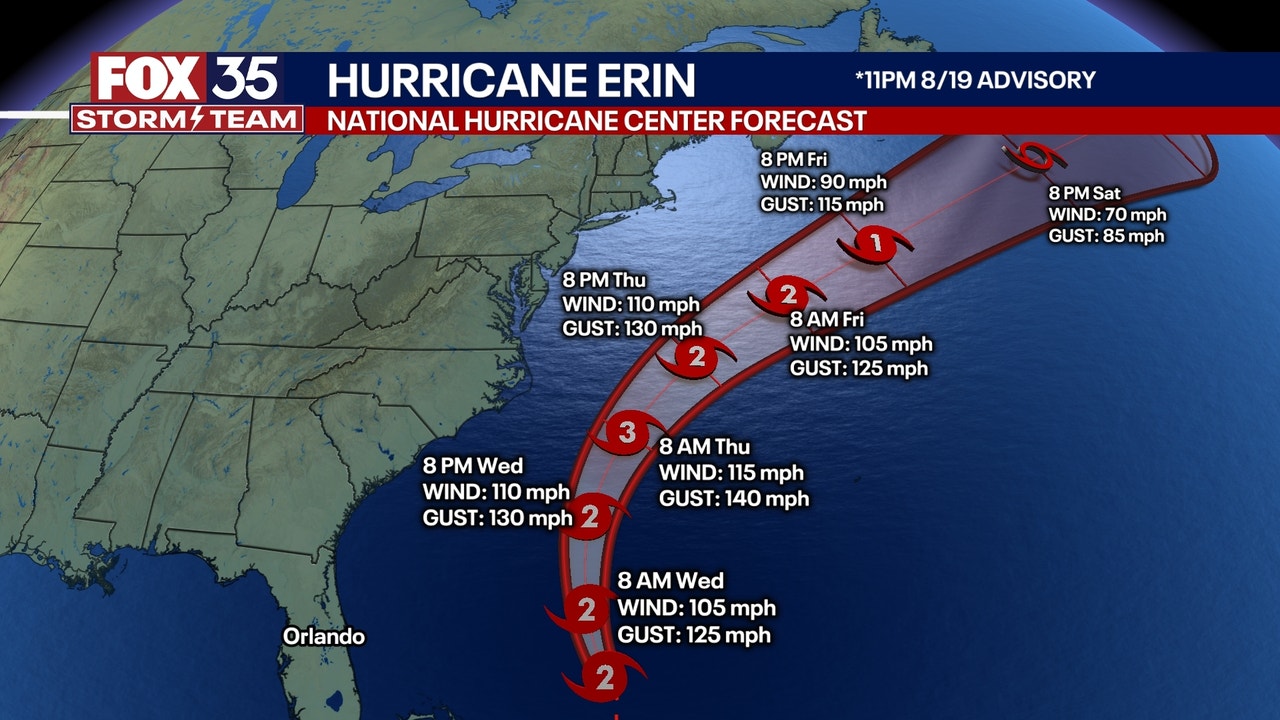 Hurricane Erin live path tracker: Cone, spaghetti models, satellite ...