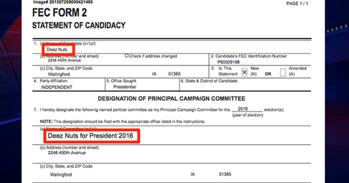 Presidential candidate Deez Nuts polling well in North Carolina | FOX 4 ...