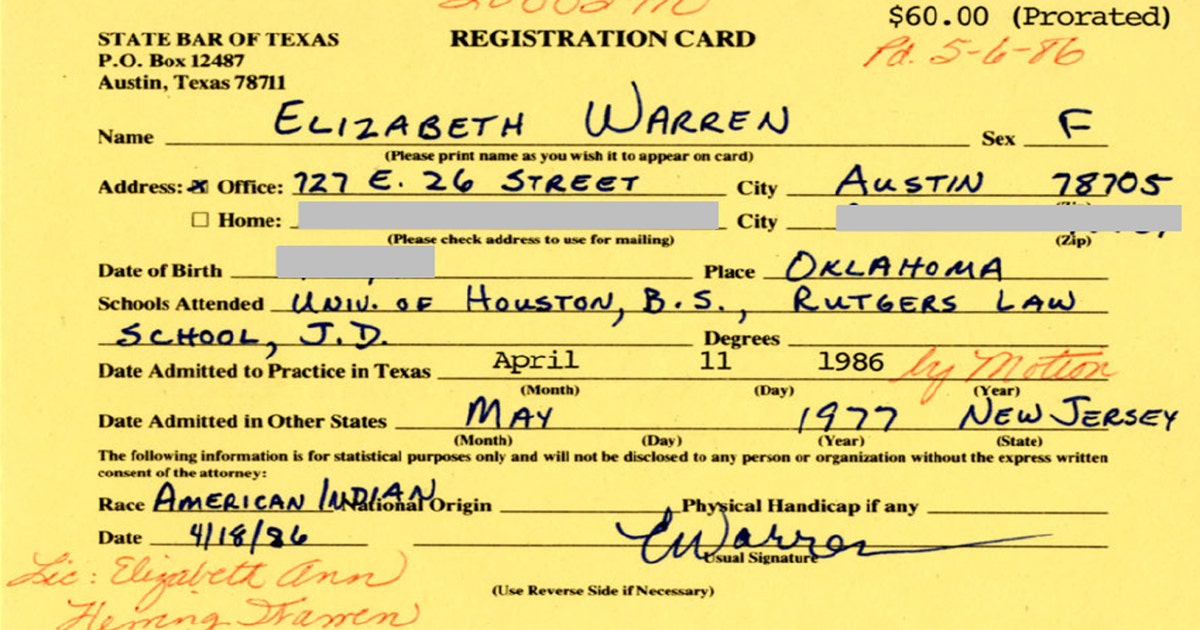 Elizabeth Warren listed race as 'American Indian' in newly revealed ...