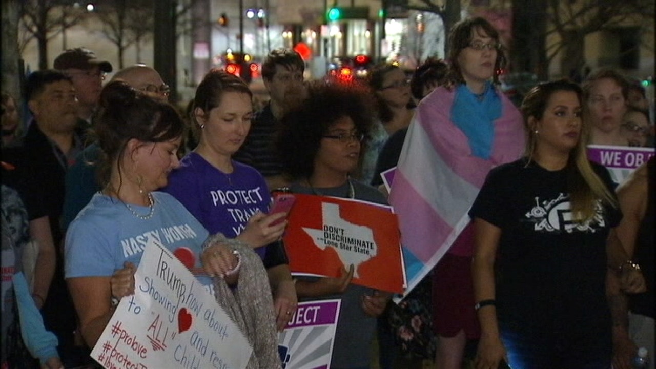 Transgender rights supporters rally in Downtown Dallas