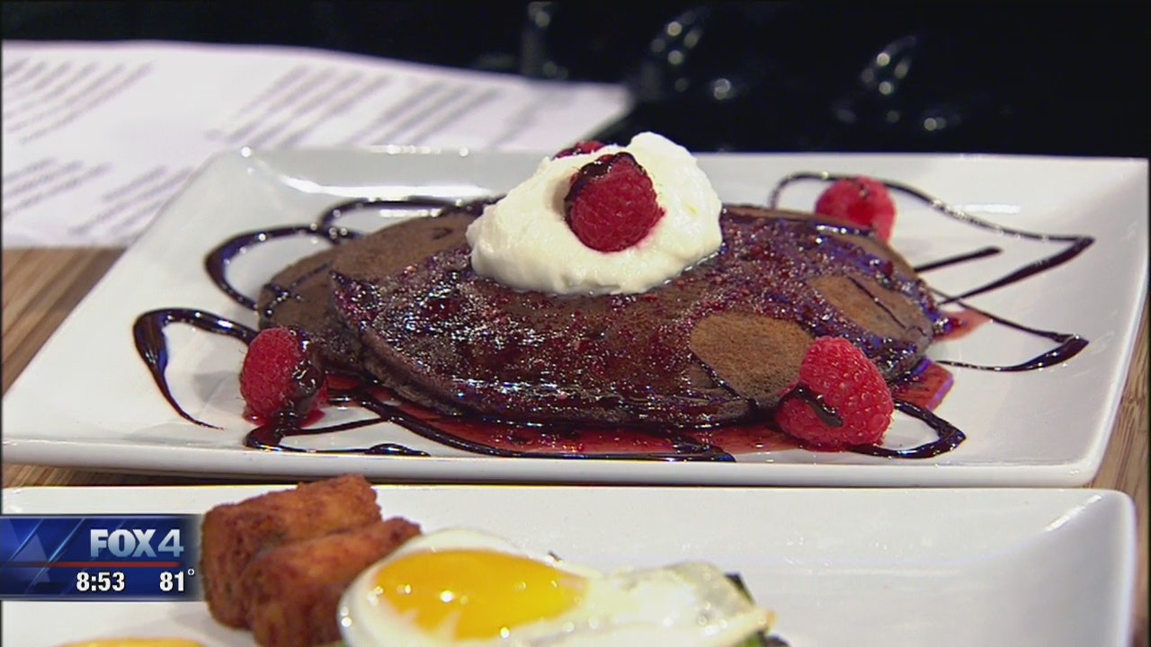 Chocolate Stout Pancakes with Raspberry Sauce