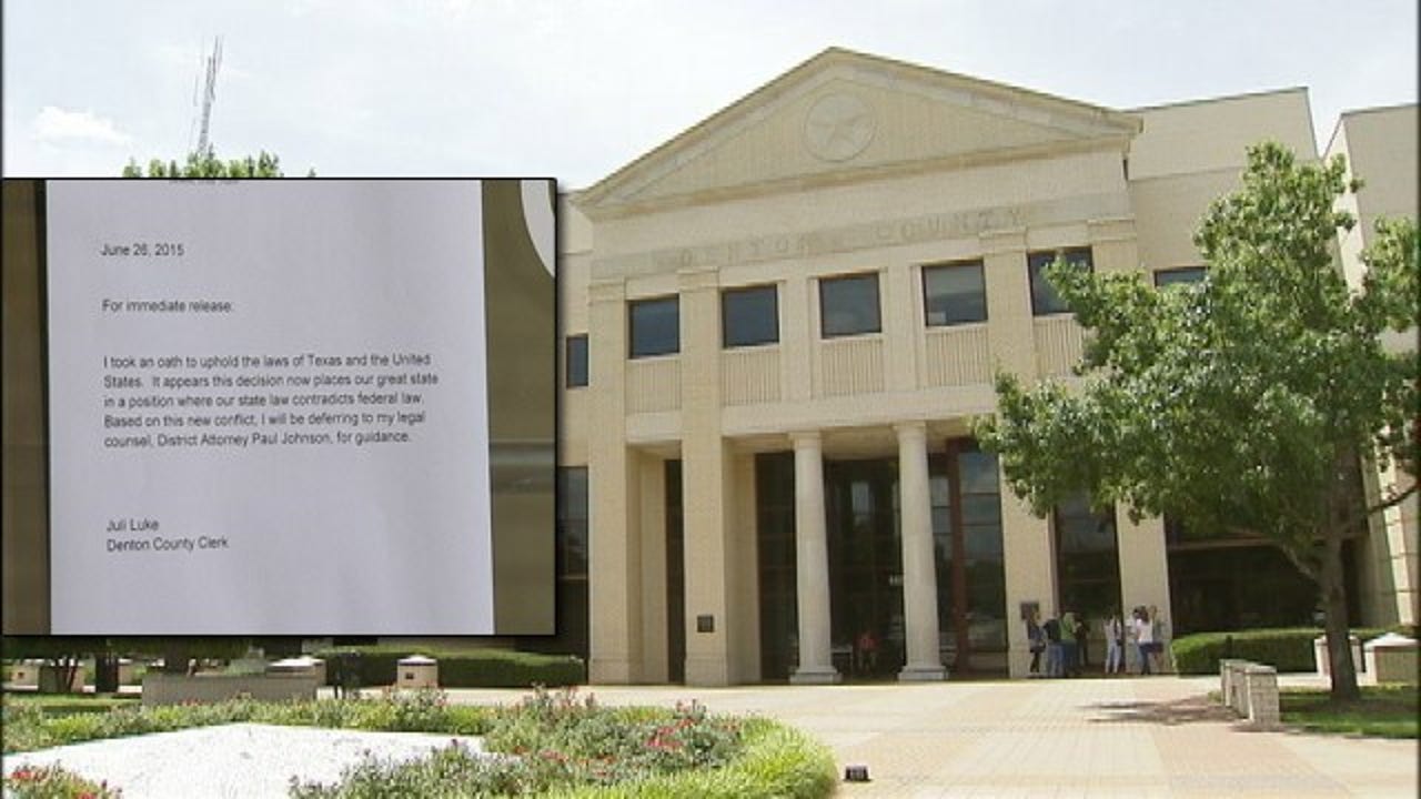 Denton County declines to issue marriage licenses for same-sex couples ... Denton County declines to issue marriage licenses for same-sex couples ...