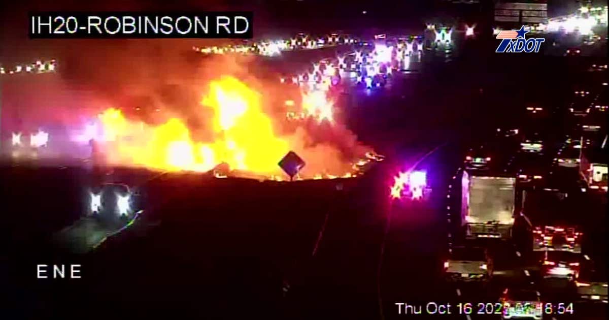 18-wheeler fire with 20ft flames closed I-20 in Grand Prairie Thursday ...