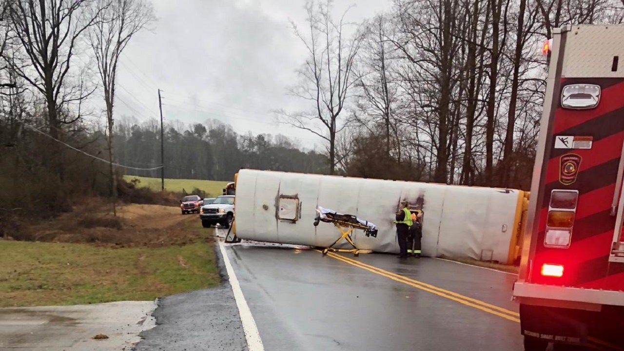School bus flips on side in Gilmer County; 16 students injured | FOX 5 ...
