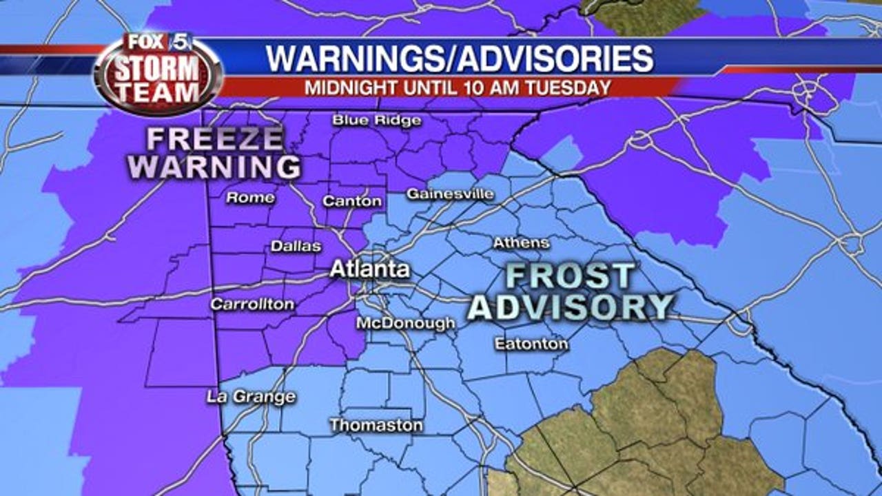 Frost, freeze expected in Atlanta, north Ga. | FOX 5 Atlanta