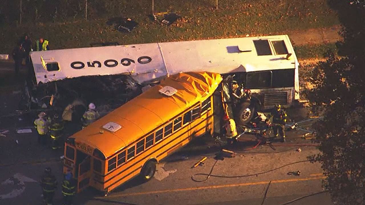 6 dead in crash between school bus and MTA commuter bus in Baltimore