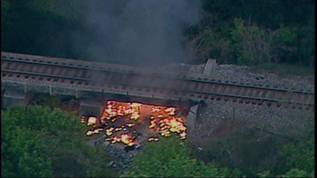 Firefighters battle trash fire under railroad bridge | FOX 5 Atlanta