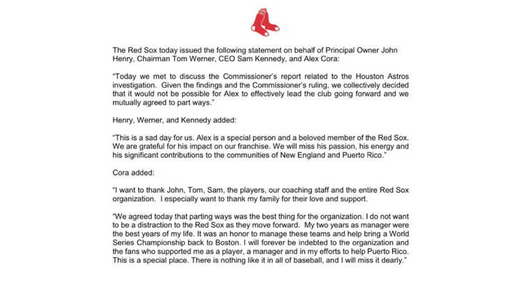 Boston Red Sox and Alex Cora have “mutually agreed to part ways” | FOX ... Boston Red Sox and Alex Cora have “mutually agreed to part ways” | FOX ...