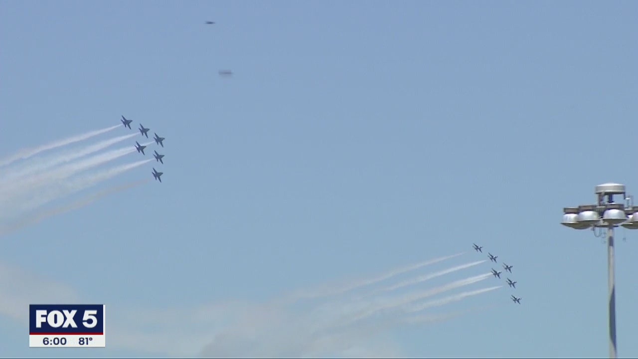Blue Angels and Thunderbirds fly over Atlanta