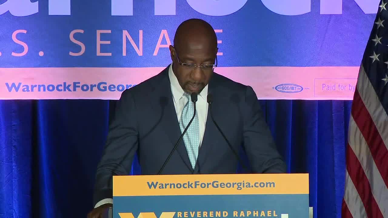 Rev. Warnock addresses supporters on Election Night