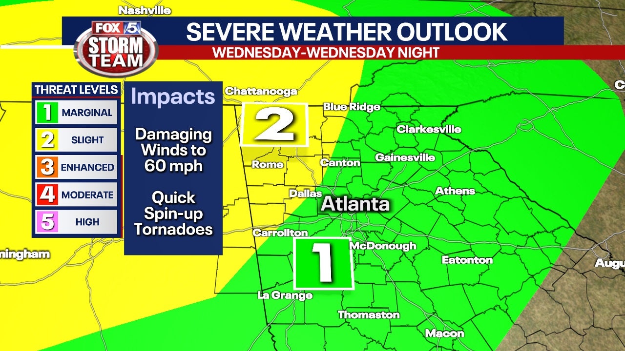 Georgia severe weather: Strong to severe storms possible Wednesday ...