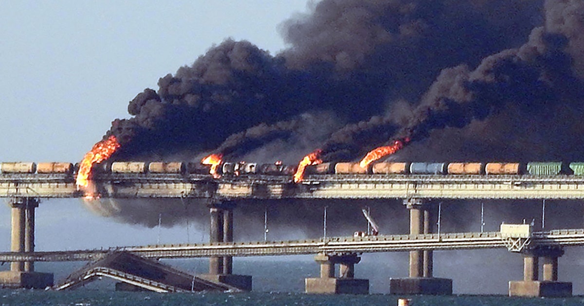 Explosion destroys bridge linking Russia to Crimea, damaging key ...