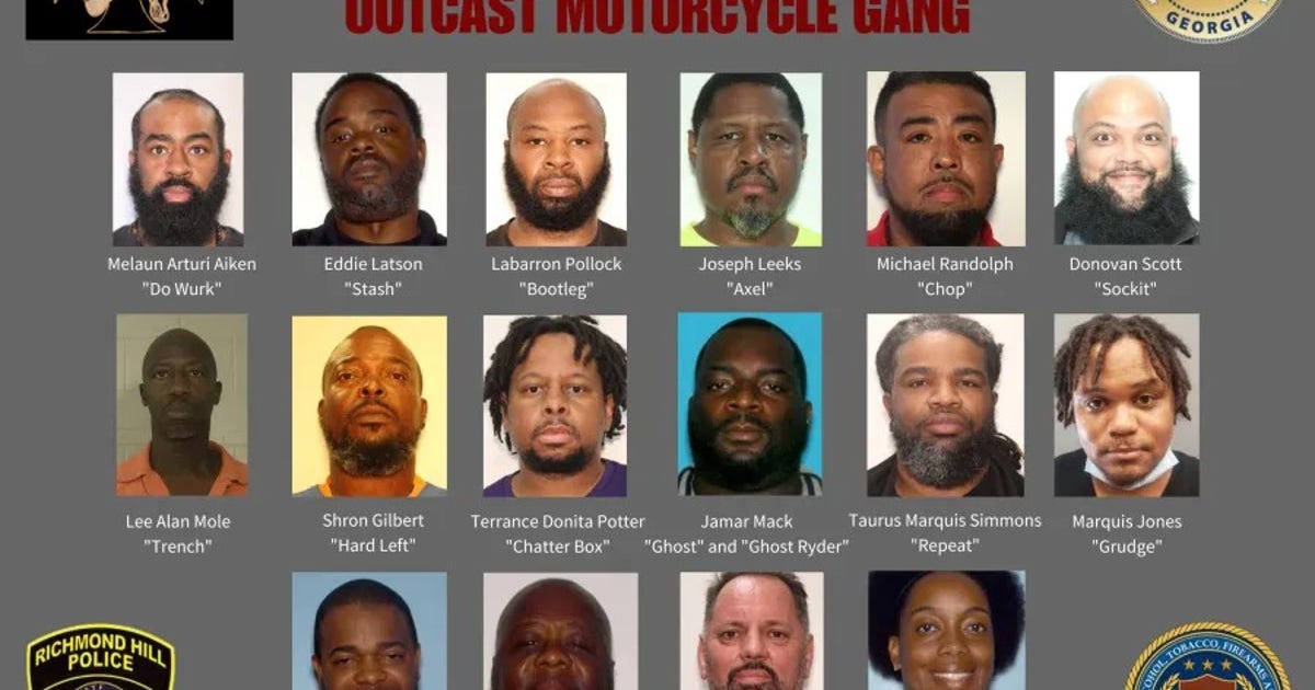 Mug shots released of 16 Outcast Motorcycle Club members arrested ...