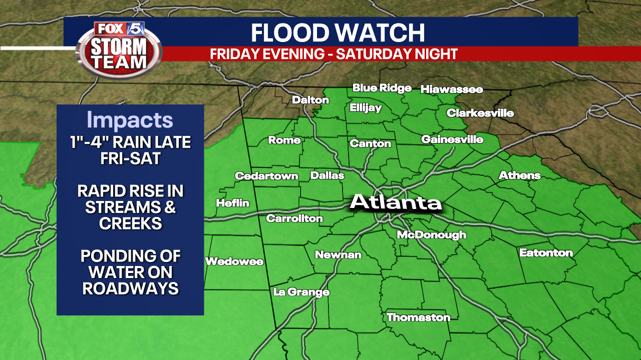 Flood Watch for metro Atlanta Friday as more severe storms loom | FOX 5 ...