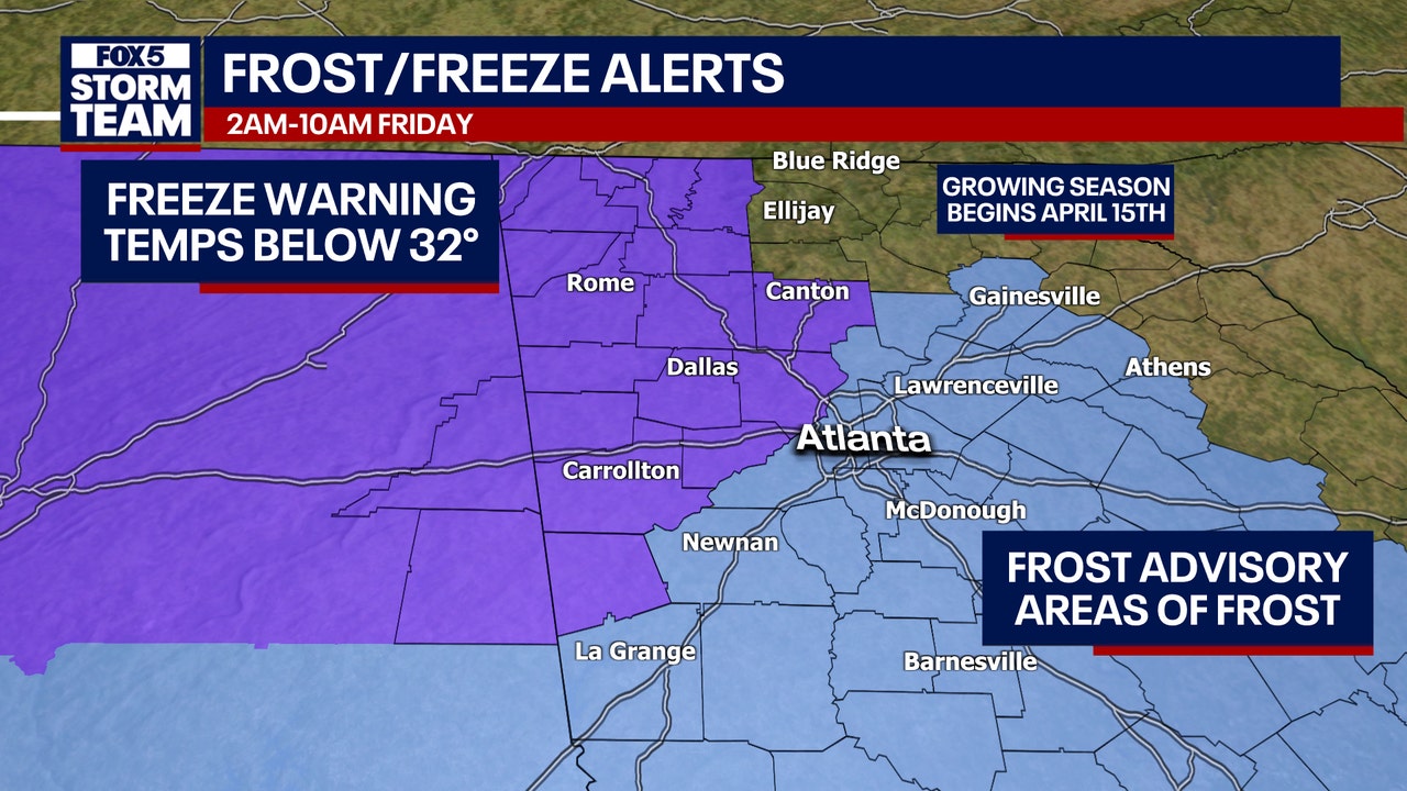 Freeze Warning, Frost Advisory in North Georgia overnight | FOX 5 Atlanta