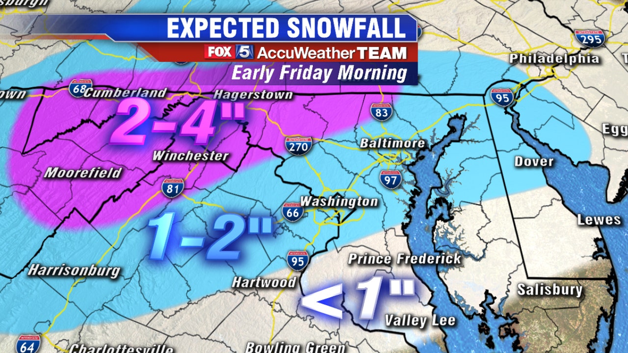 Snow Timeline: Snow expected to impact DC region overnight into Friday ...