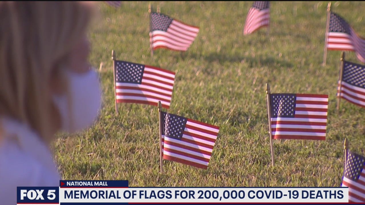 Memorial flags for 200,000 COVID-19 deaths