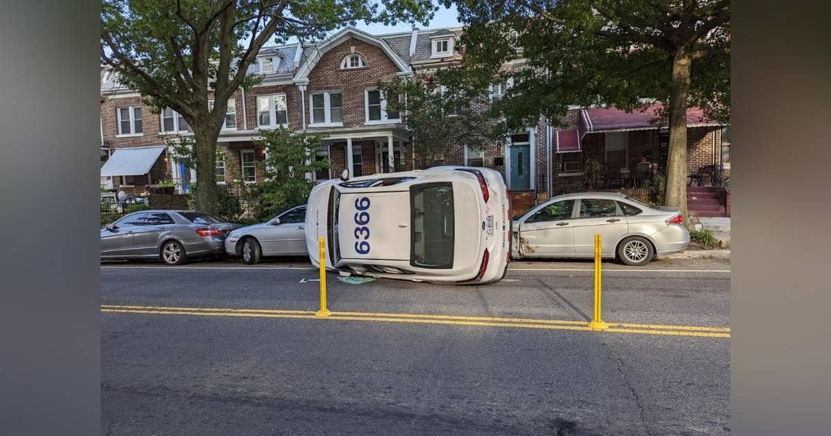 2 people hurt after MetroAccess vehicle hits parked cars then tips over ...
