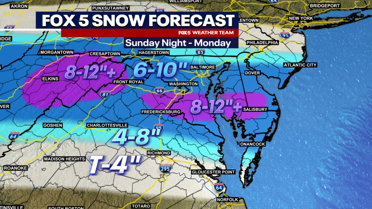 How many inches of snow will the DMV see Monday? Prepare for up to 12 ...