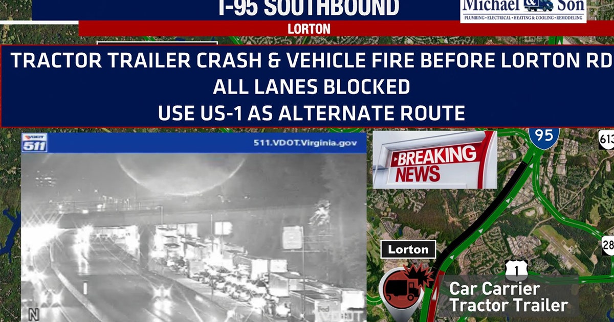 Tractor-trailer bursts into flames on I-95 in Fairfax County | FOX 5 DC