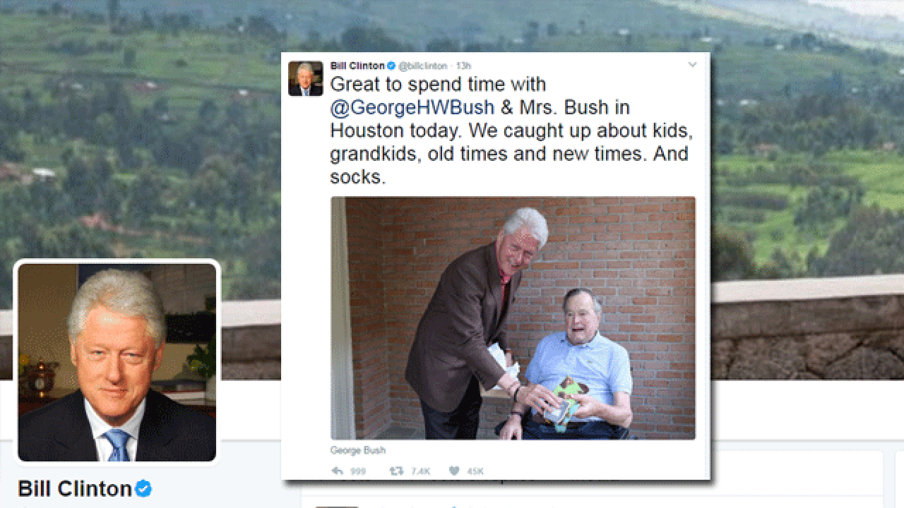 Bill Clinton tweets about visiting Bushes in Houston