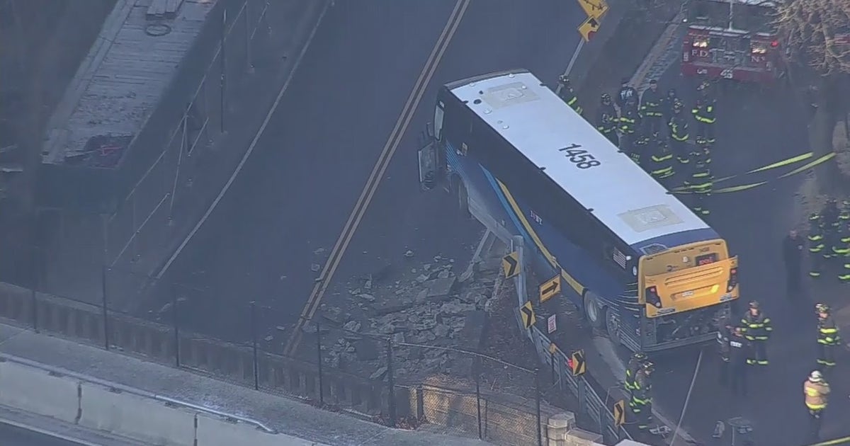 MTA bus hangs off overpass near Henry Hudson Parkway in the Bronx | FOX ...