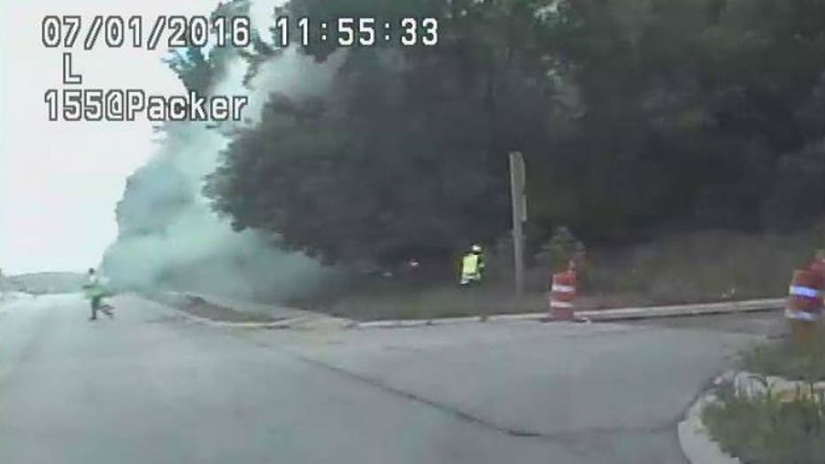 Van engulfed in flames following two-vehicle crash in Elm Grove