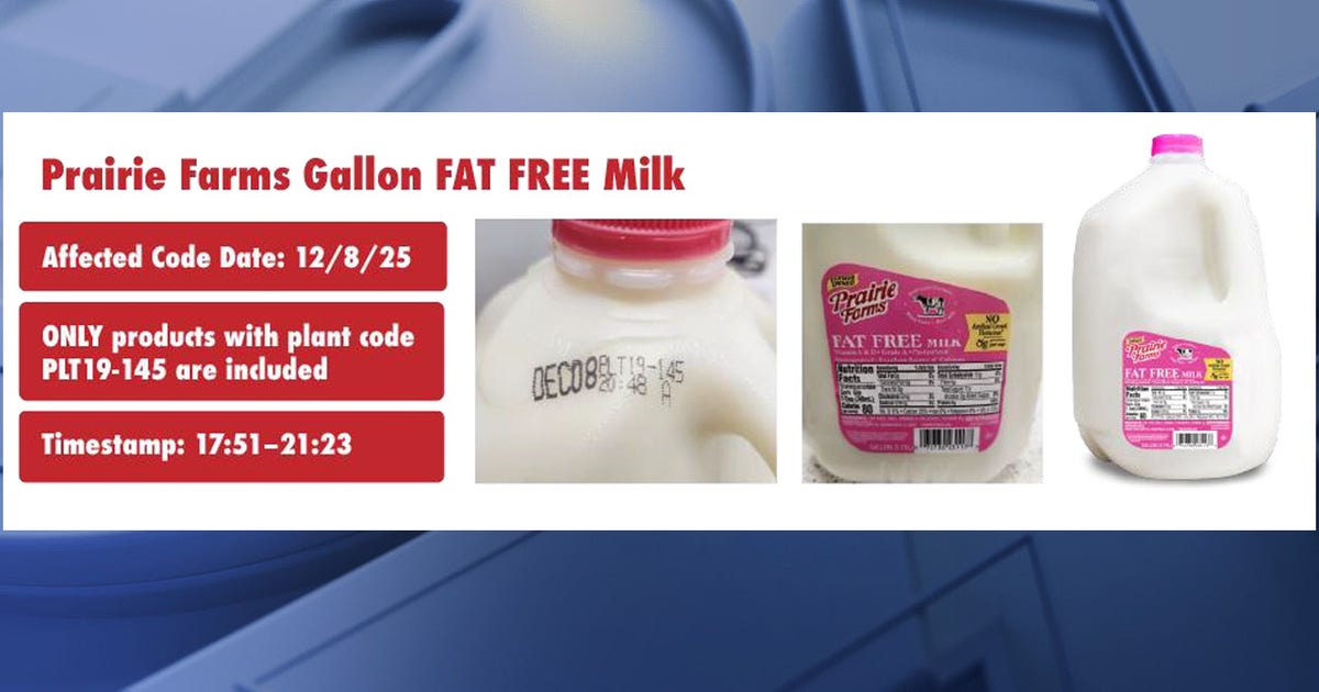 Prairie Farms announces recall of Prairie Farms Gallon Fat Free Milk ...