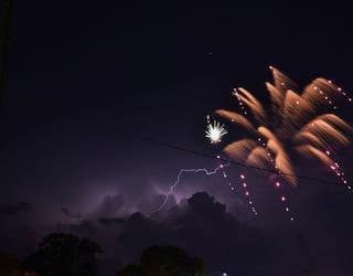 lightning and fireworks