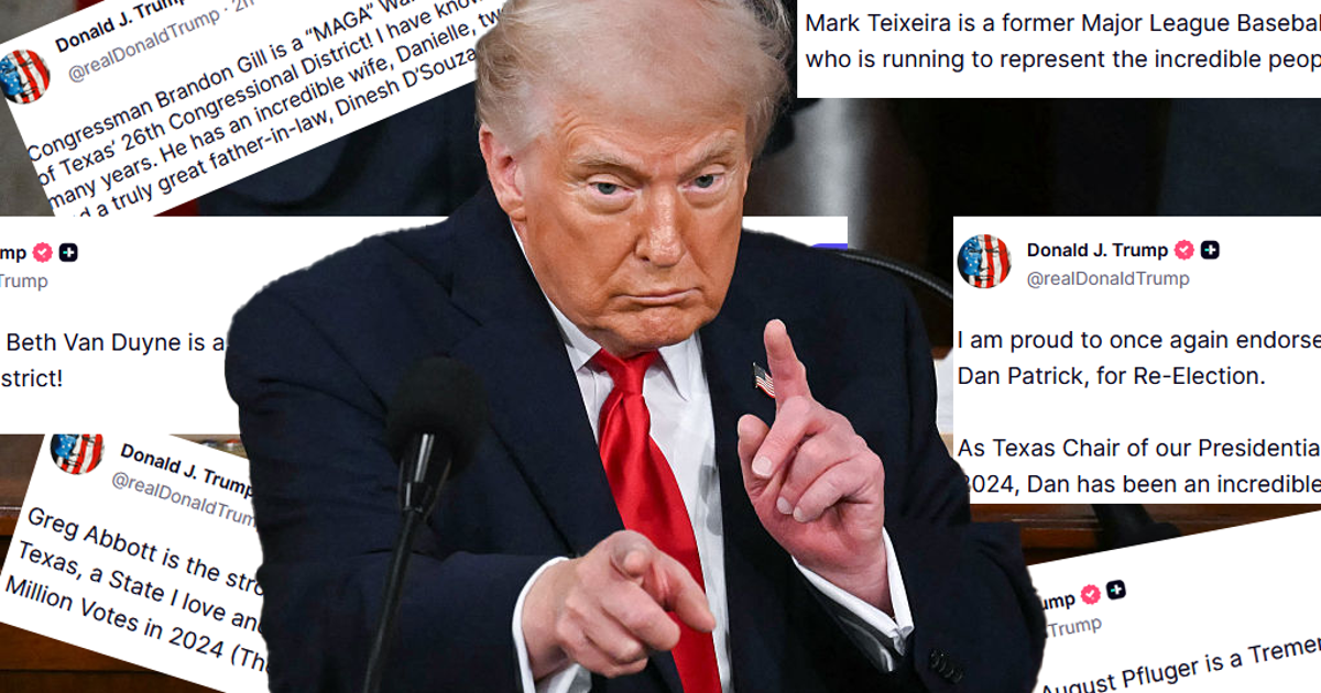 Trump launches flurry of endorsements en route to Texas visit | FOX 26 ...