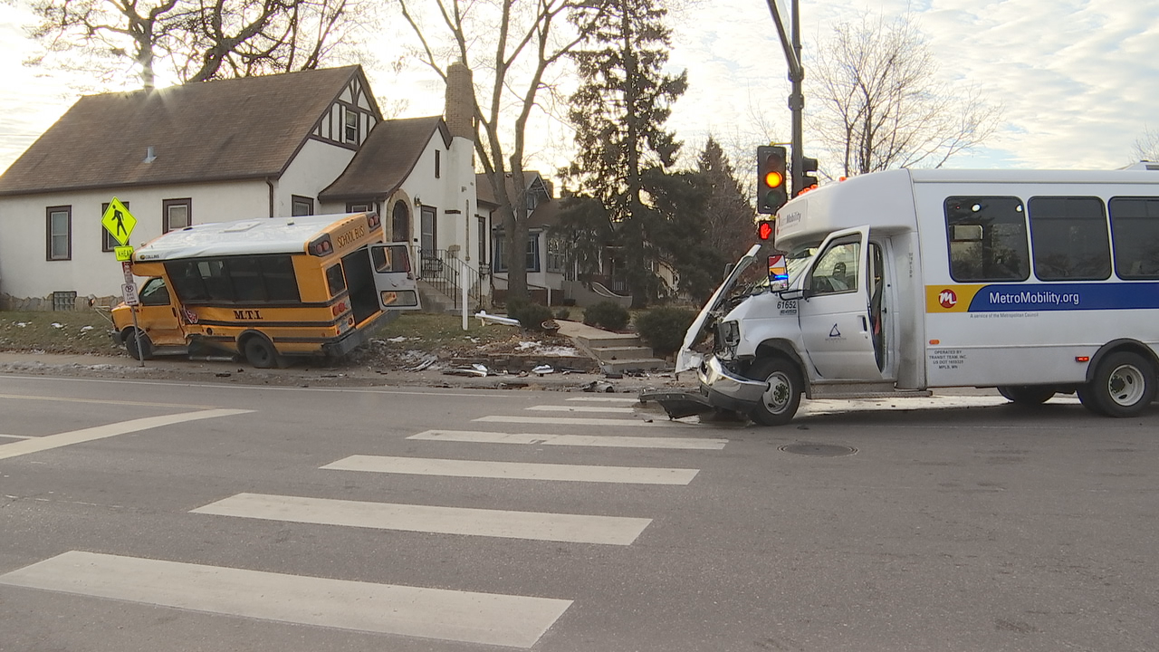 Drivers injured in crash between Metro Mobility bus and school bus ...
