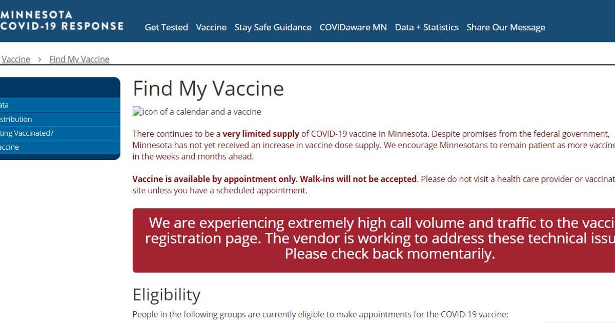 Minnesota's COVID-19 vaccine online appointment portal overloaded on ...