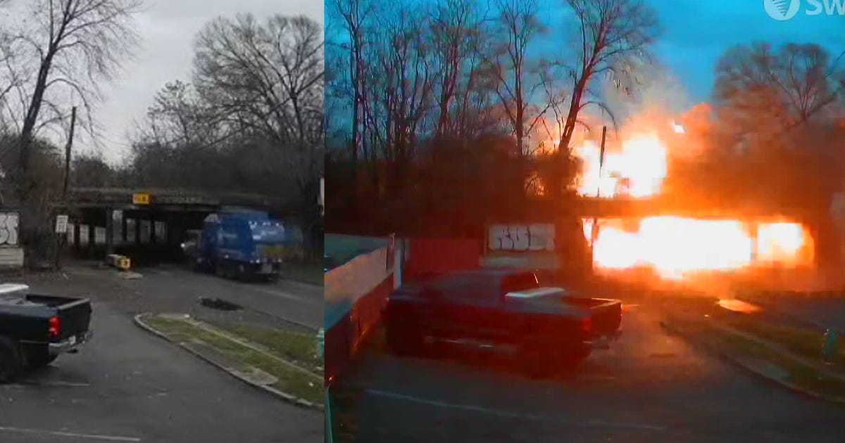 Watch: Garbage truck explodes into flames after hitting overpass in ...