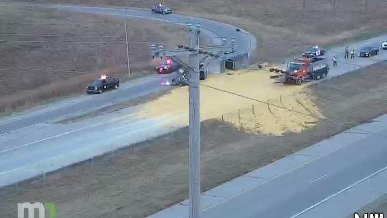 Truck tips over, spills corn all over highway near Rochester | FOX 9 ...