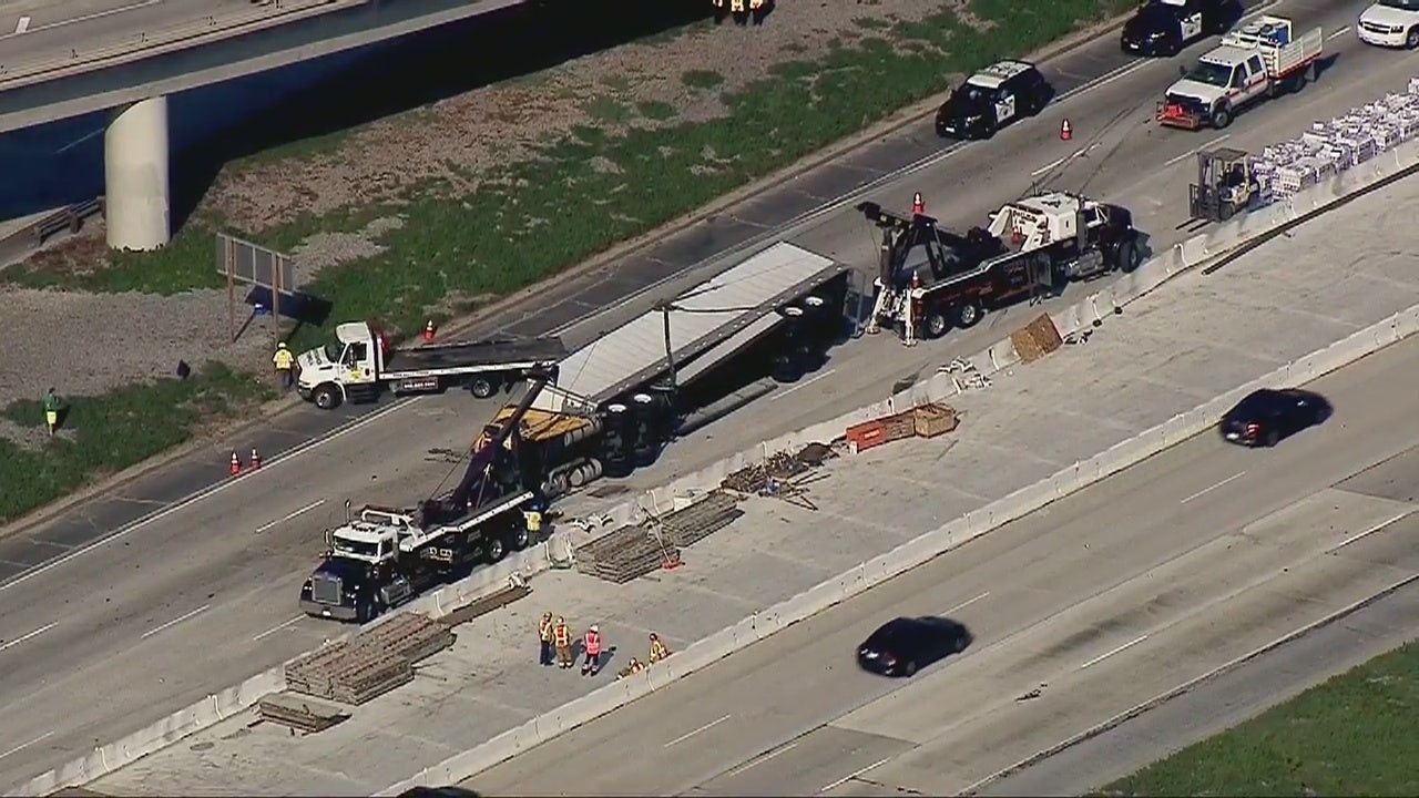 Semi-truck crash shuts down 3 lanes on 210 Freeway | FOX 11 Los Angeles
