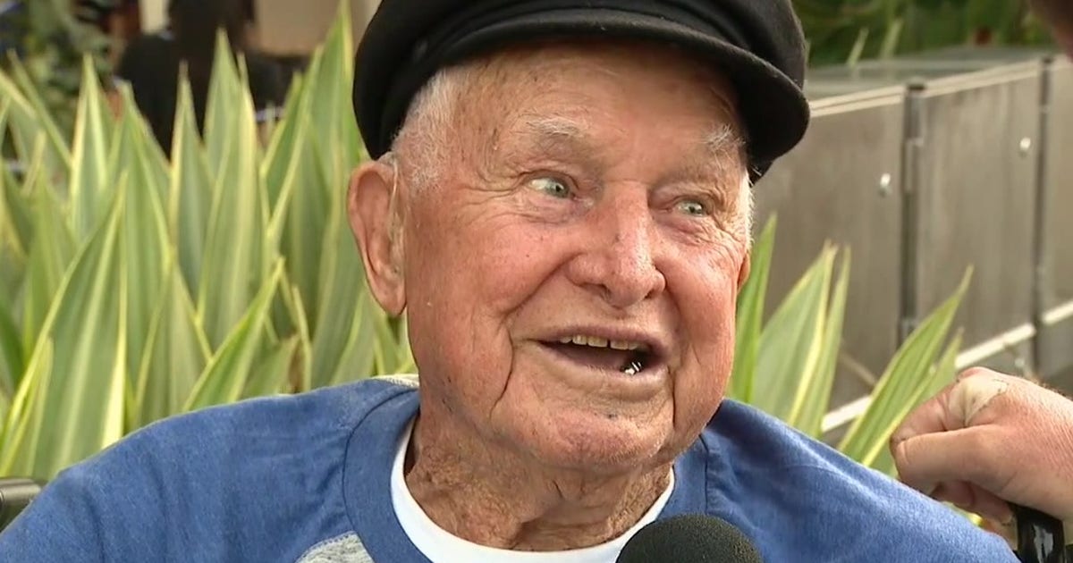 Dodger fan celebrates 100th birthday at his first Dodger game | FOX 11 ...