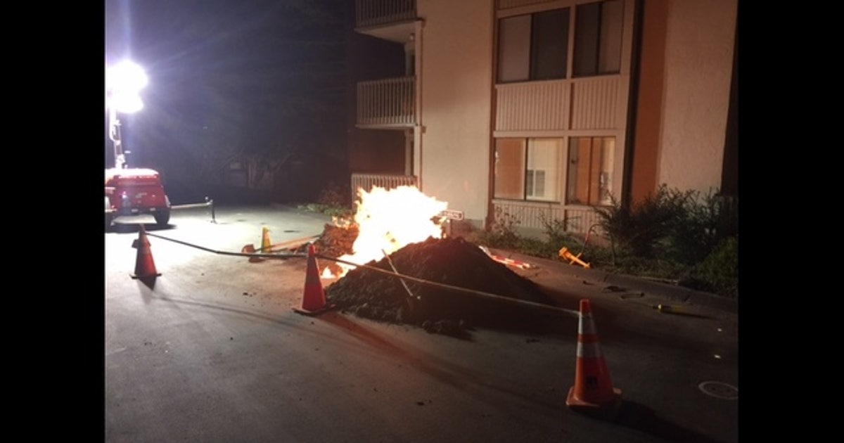 Flaming gas leak burns through water main, turns into water leak | KTVU ...
