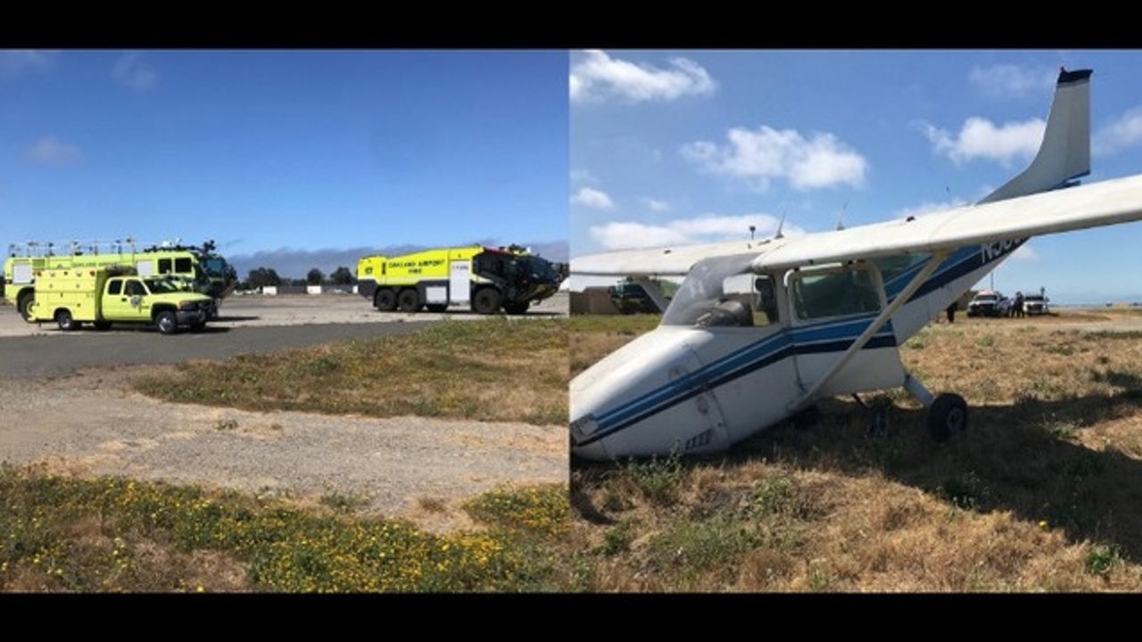 3 uninjured as small plane overshoots runway at Oakland airport