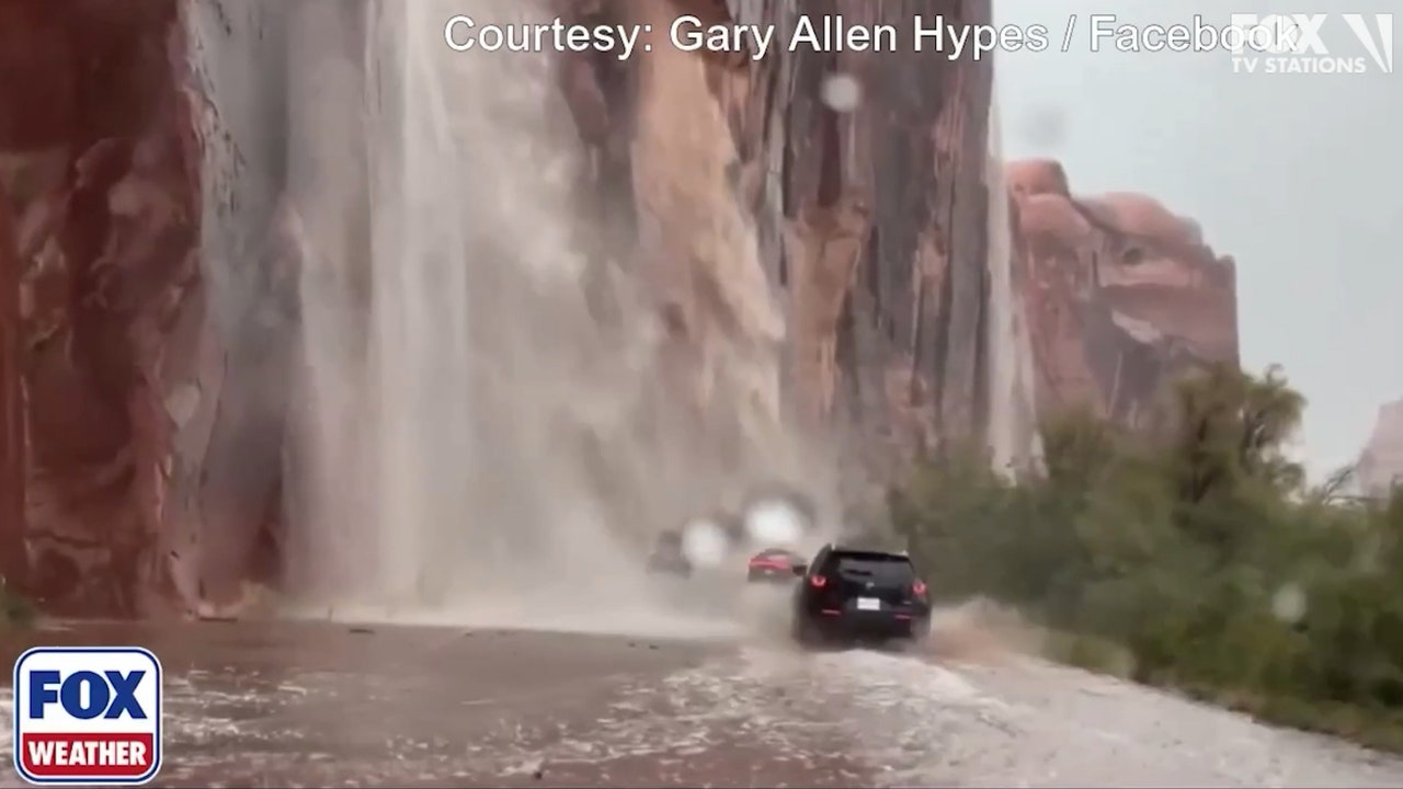 Watch: Travelers in Utah fearlessly drive through waterfalls caused by ...