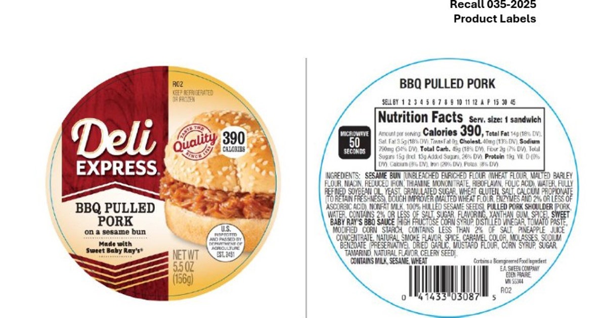 Over 100K pulled pork sandwich products recalled due to possible ...
