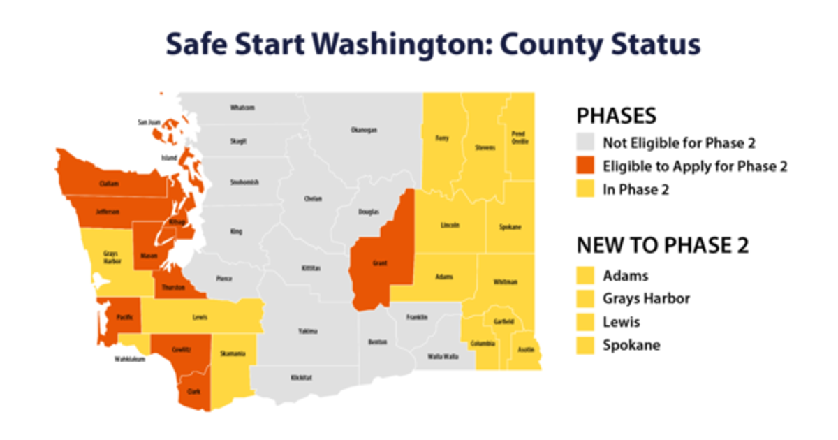 Four more Washington counties approved for Phase 2 reopening | FOX 13 ...