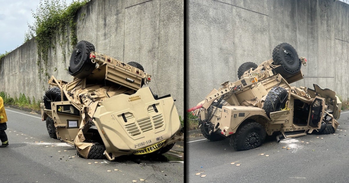 Military vehicle crashes over I-90 wall in Bellevue | FOX 13 Seattle