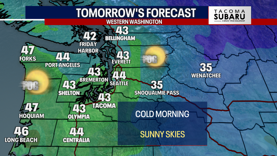 Chilly and sunny weekend ahead, highs in the 40s | FOX 13 Seattle